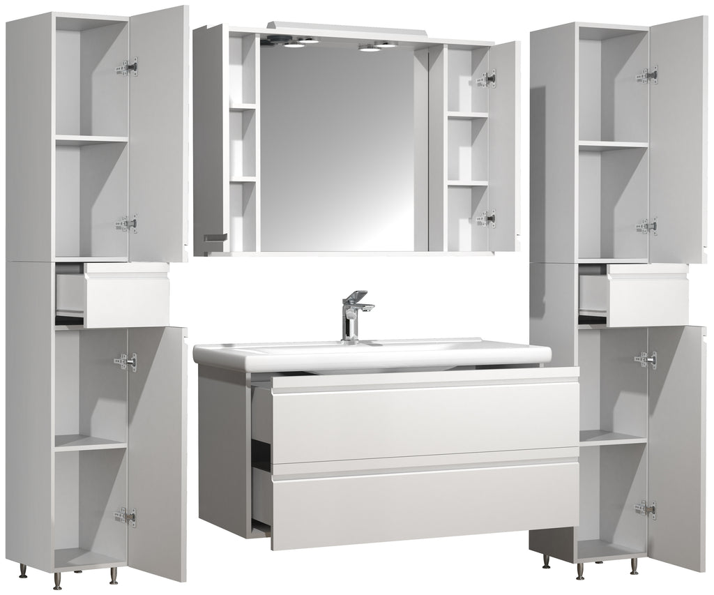 5-tlg. Waschplatz Waschtisch Schubladen „Silora“ XL · 2 Farben – VCM24